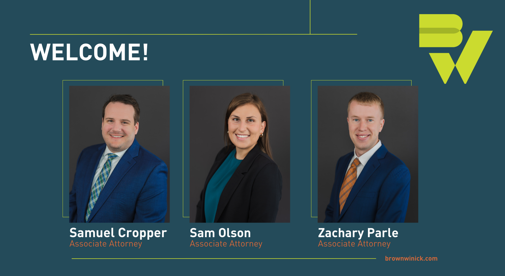 BrownWinick Welcomes Attorneys Samuel Cropper, Sam Olson and Zachary Parle to the Firm